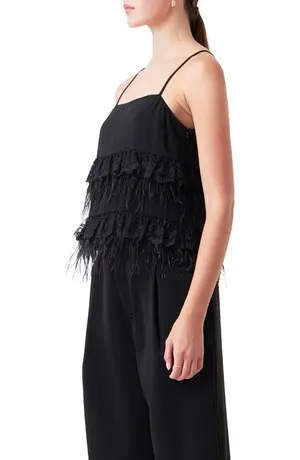 Endless Rose Lace Feather Trim Camisole