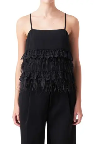 Endless Rose Lace Feather Trim Camisole
