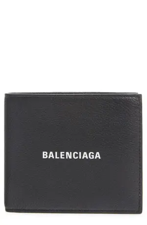 Balenciaga Cash Logo Leather Wallet - Black