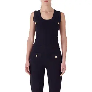 Endless Rose Shank Button Knit Tank - Black