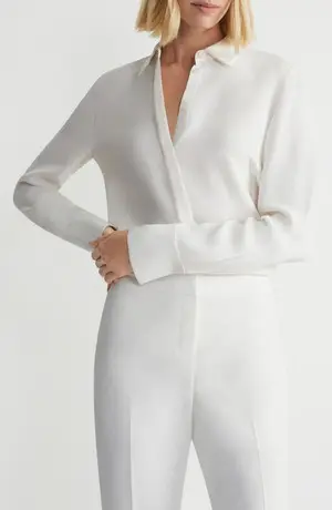 Lafayette 148 New York Scottie Silk Button-up Blouse - Cloud