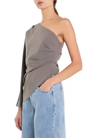 GREY LAB Gathered One-shoulder Top - Grey