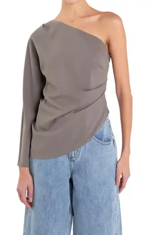 GREY LAB Gathered One-shoulder Top - Grey