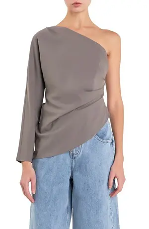 GREY LAB Gathered One-shoulder Top - Grey