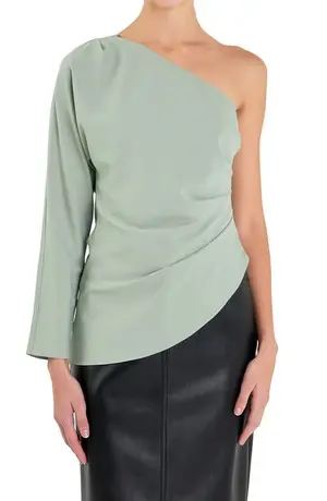 GREY LAB Gathered One-shoulder Top - Sage