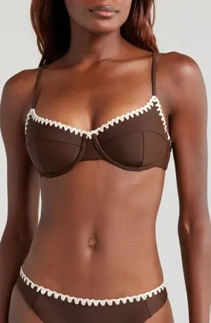 Ramy Brook Emmeline Underwire Bikini Top - Beach Brown W/cream Crochet