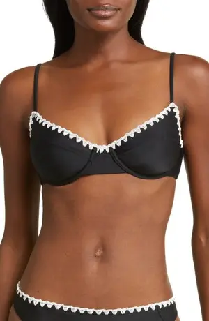 Ramy Brook Emmeline Underwire Bikini Top - Black W/white Crochet