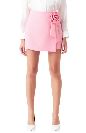 Endless Rose Rosette Faux-wrap Mini Skirt - Pink