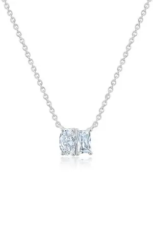 CRISLU Oval And Baguette Zirconia Pendant Necklace - Silver