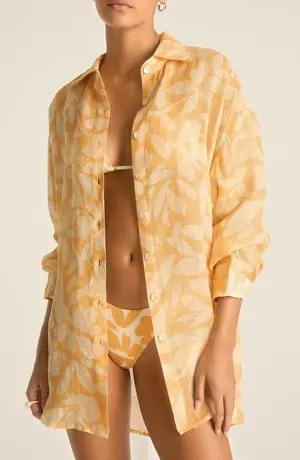 Vitamin A® Playa Oversize Linen Cover-up Shirt - Creamsicle