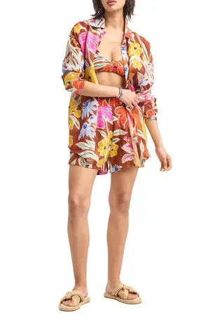 Vitamin A® Playa Oversize Linen Cover-up Shirt - Painted Garden