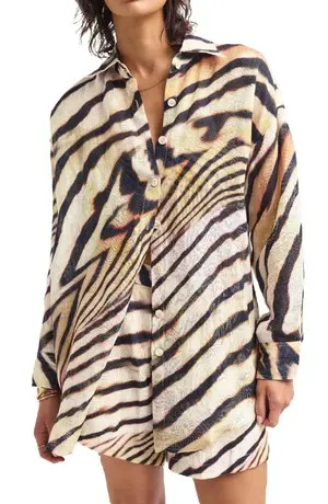 Vitamin A® Playa Oversize Linen Cover-up Shirt - Shell Stripe