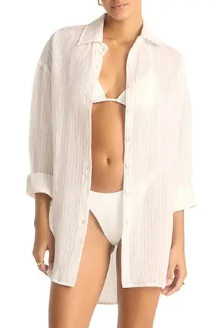 Vitamin A® Vitamin A® Playa Oversize Linen Cover-Up Shirt Tan