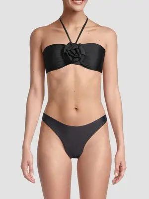 MILLY Resort Rosette Halter Bikini Top - Black