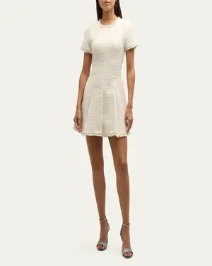 Cinq À Sept Nova Cotton Boucle Pleated Mini Dress - Gardenia