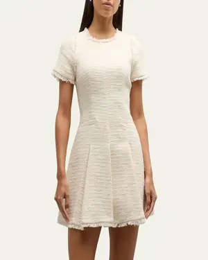 Cinq À Sept Nova Cotton Boucle Pleated Mini Dress - Gardenia