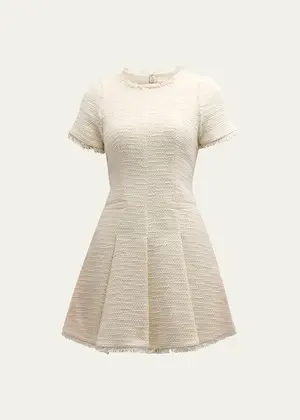 Cinq À Sept Nova Cotton Boucle Pleated Mini Dress - Gardenia