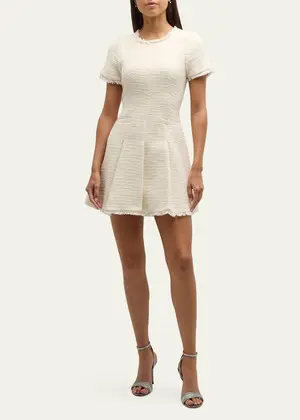 Cinq À Sept Nova Cotton Boucle Pleated Mini Dress - Gardenia
