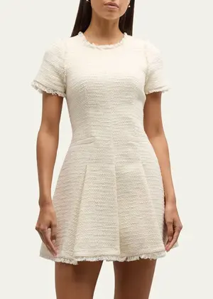 Cinq À Sept Nova Cotton Boucle Pleated Mini Dress - Gardenia