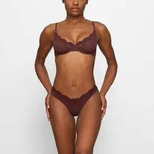 SKIMS Unlined Scoop Bra | Black | 38b | Fits Everybody Lace Cocoa