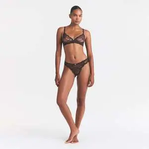 SKIMS Unlined Demi Bra | Pink | | Stretch Lace - Espresso