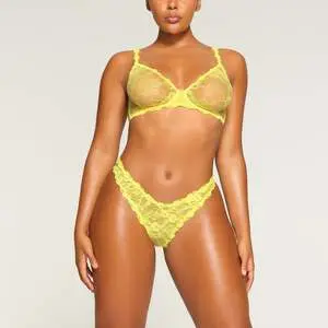 SKIMS Stretch Lace Unlined Demi Bra Yellow Highlighter