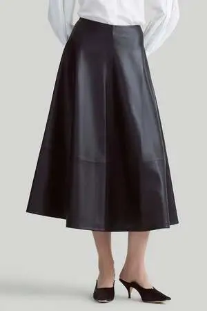 Altuzarra Varda A-Line Leather Skirt Black Leather