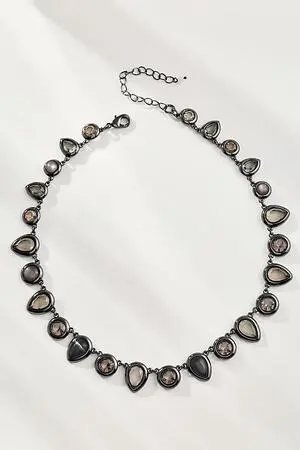 Anthropologie Enamel Gem Necklace - Gunmetal