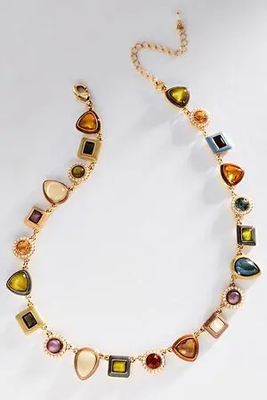 Anthropologie Enamel Gem Necklace - Light Blue