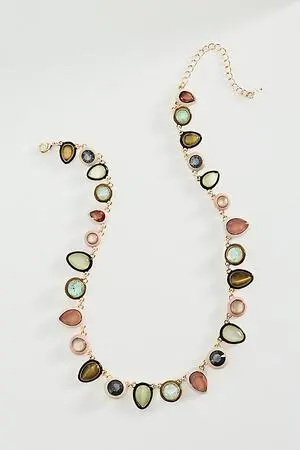 Anthropologie Enamel Gem Necklace Neutral Pattern