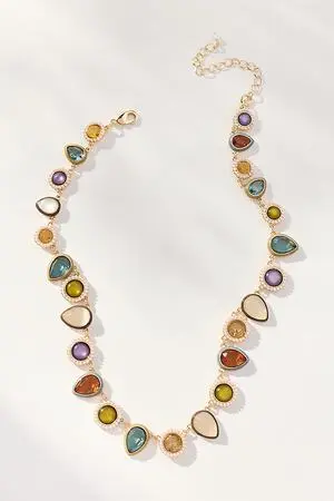 Anthropologie Enamel Gem Necklace Olive