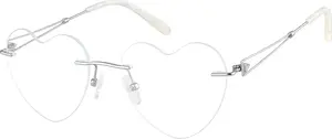 Zenni Heart Rimless Eyeglasses Titanium Frame - Silver