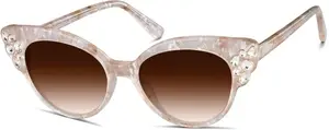 Zenni Full Rim Embellished Square Sunglasses Pink Quartz