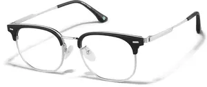 Zenni Browline Glasses With Titanium Full Rim Frame - Black And Silver