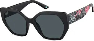 Zenni Geometric Sunglasses With Floral Detail - Black