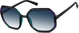 Zenni Geometric Sunglasses With Floral Detail Black/teal