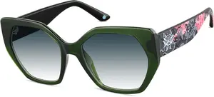 Zenni Geometric Sunglasses With Floral Detail - Green