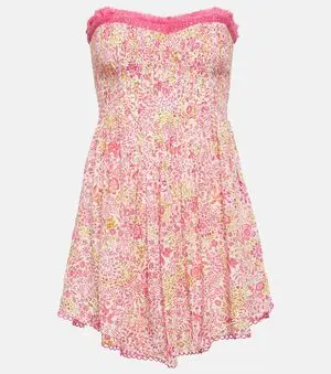 Poupette St Barth Claire Strapless Mini Dress In White Pink Nature Floral