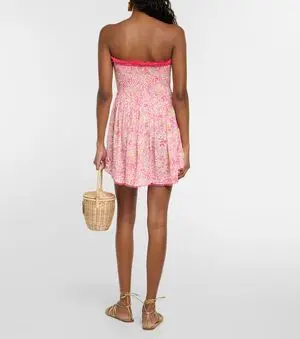 Poupette St Barth Claire Strapless Mini Dress In White Pink Nature Floral