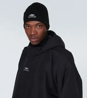 Balenciaga 3b Sports Icon Ribbed-Knit Beanie - Black | Editorialist