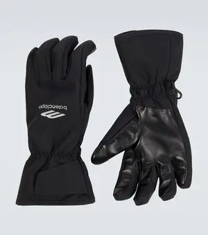 Balenciaga 3b Sports Icon Leather-trimmed Ski Gloves - Black