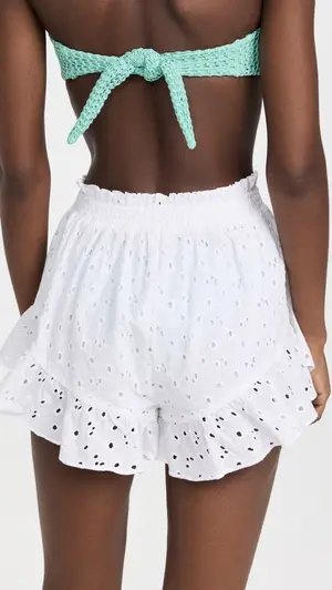 Playa Lucila Ruffle Hem Eyelet Shorts - White