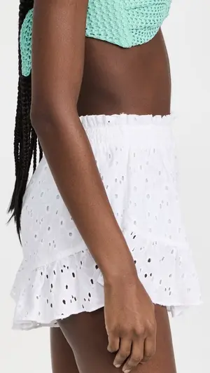 Playa Lucila Ruffle Hem Eyelet Shorts - White