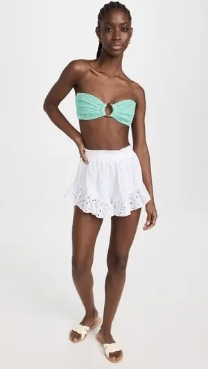 Playa Lucila Ruffle Hem Eyelet Shorts - White