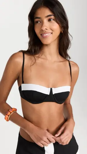 Staud Jo Balconette Bikini Top - Black/white