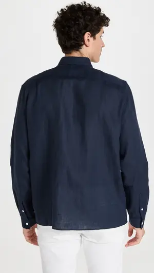 Lacoste Regular Fit Linen Casual Button Down Shirt - Navy Blue