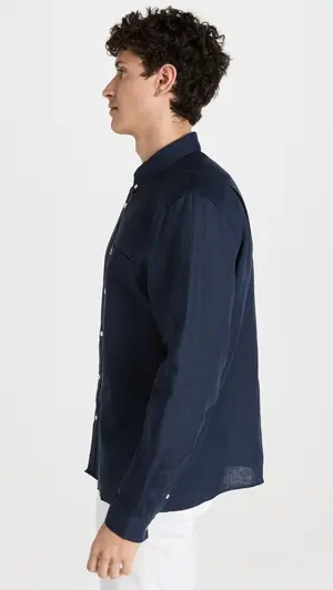 Lacoste Regular Fit Linen Casual Button Down Shirt - Navy Blue