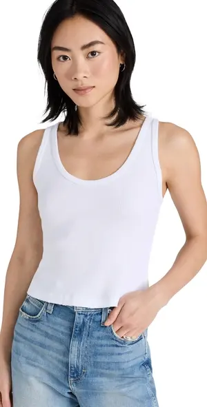 AMO Crop Ribbed Tank - White