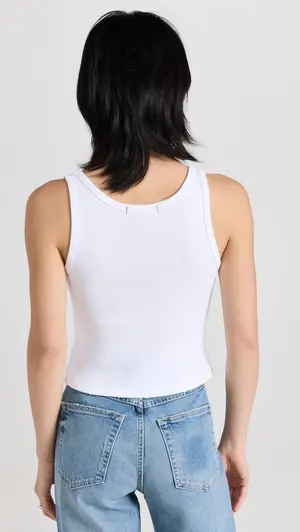 AMO Crop Ribbed Tank - White