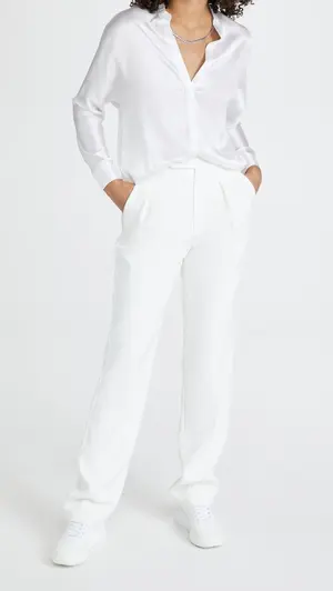 Vince Band Collar Silk Blouse